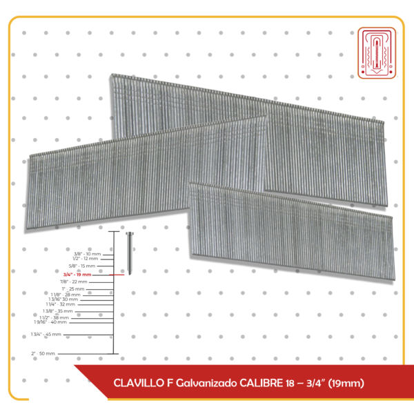 CLAVILLO F Galvanizado CALIBRE 18 – 3/4″ (19mm) (5,000 piezas ...